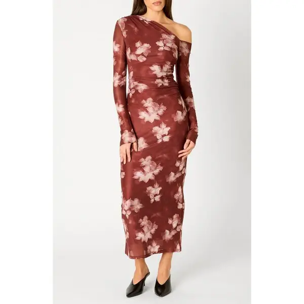 NIA Lyra Floral One-shoulder Long Sleeve Dress