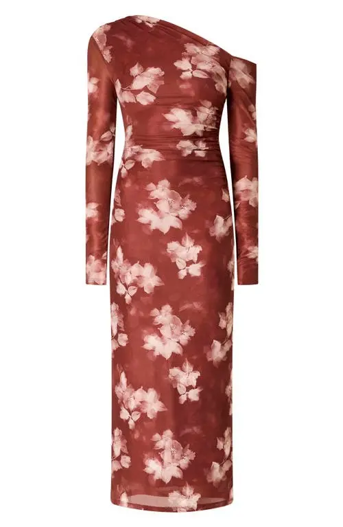 NIA Lyra Floral One-shoulder Long Sleeve Dress
