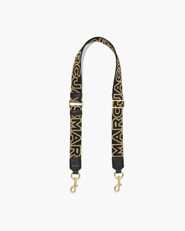 Marc Jacobs The Thin Outline Logo Webbing Strap - Black/gold