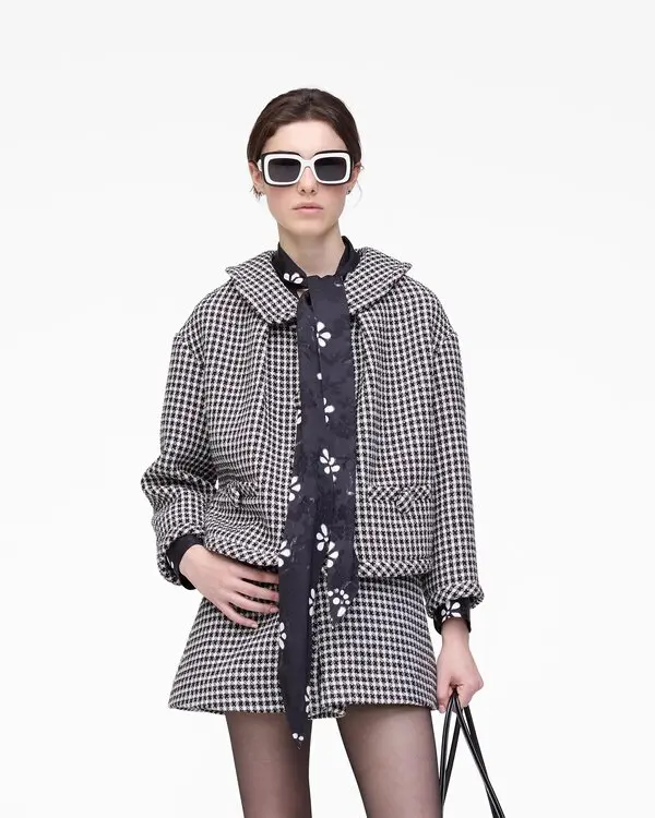 Marc Jacobs Gingham Tweed Jacket With Peter Pan Collar