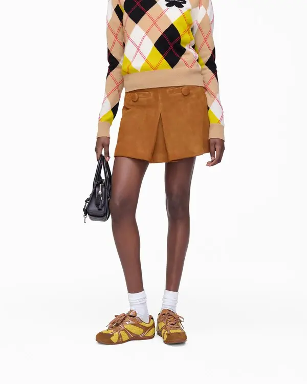 Marc Jacobs Suede Box Pleat Mini Skirt - Copper