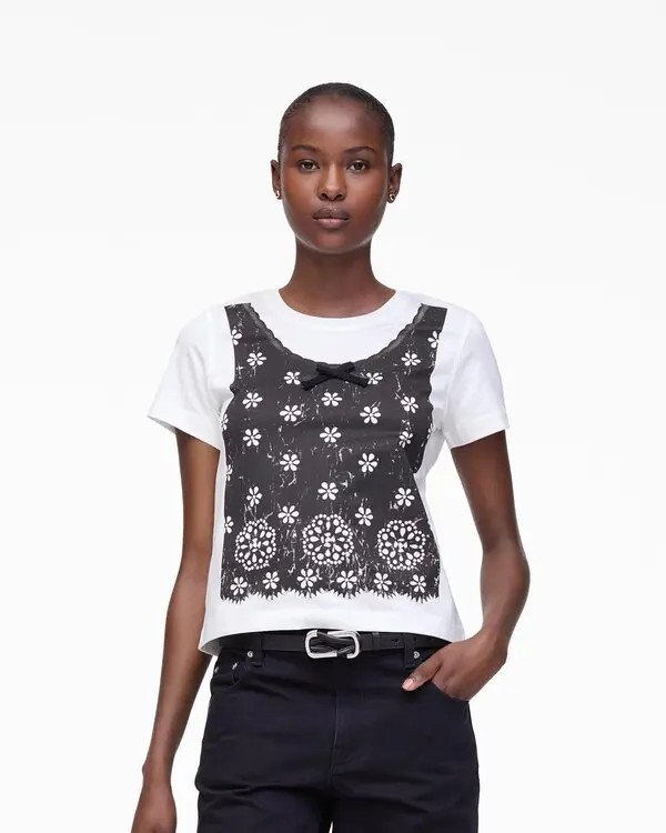 Marc Jacobs Trompe L'oeil Eyelet Slim Tee In Size