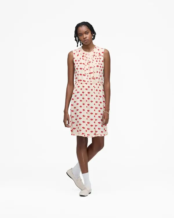 Marc Jacobs Lips Pleated Midi Dress In Size - Ivory Multi