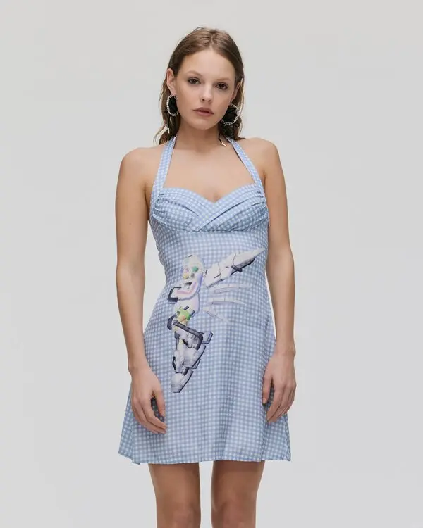 Marc Jacobs Robot Sweetheart Dress In Size - Blue Multi