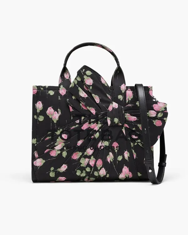 Marc Jacobs Medium Tote Bag In Vintage Floral Canvas With Oversized Bow - Black Multi