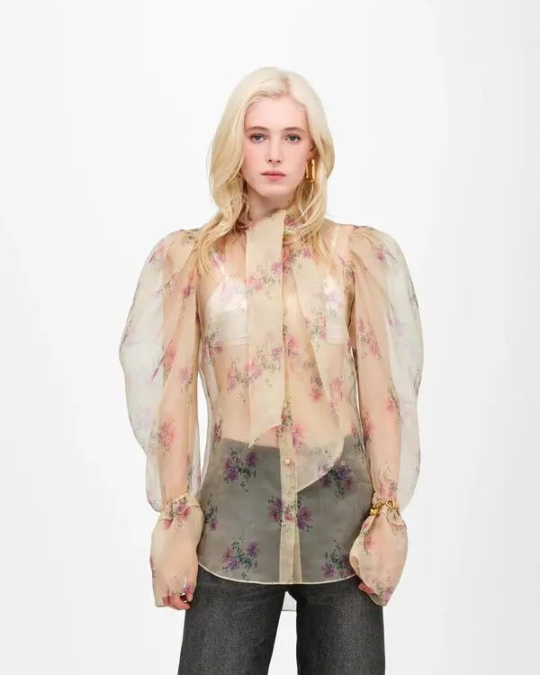 Marc Jacobs Floral Organza Puff Blouse In Size