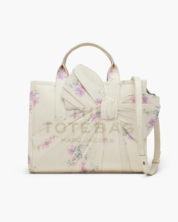 Marc Jacobs Medium Tote Bag In Antique Floral Canvas With Oversized Bow