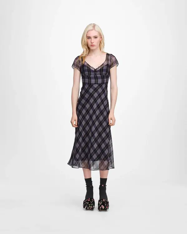 Marc Jacobs Plaid Chiffon Midi Dress In Size
