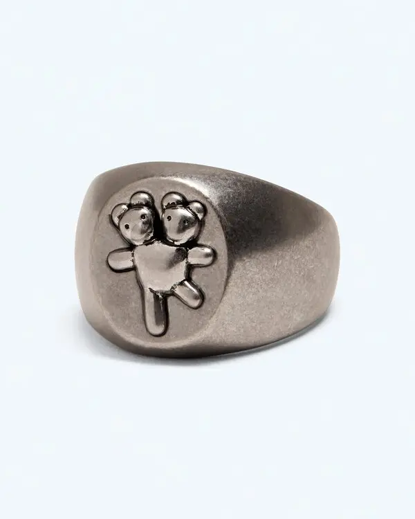 Marc Jacobs Double Headed Teddy Motif Ring - Aged Silver