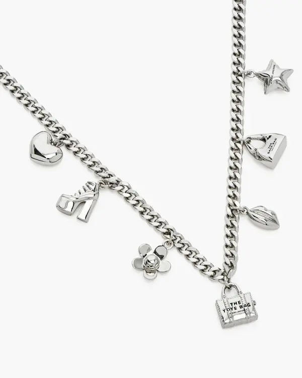 Marc Jacobs The Mini Icon Charm Necklace - Light Antique Silver