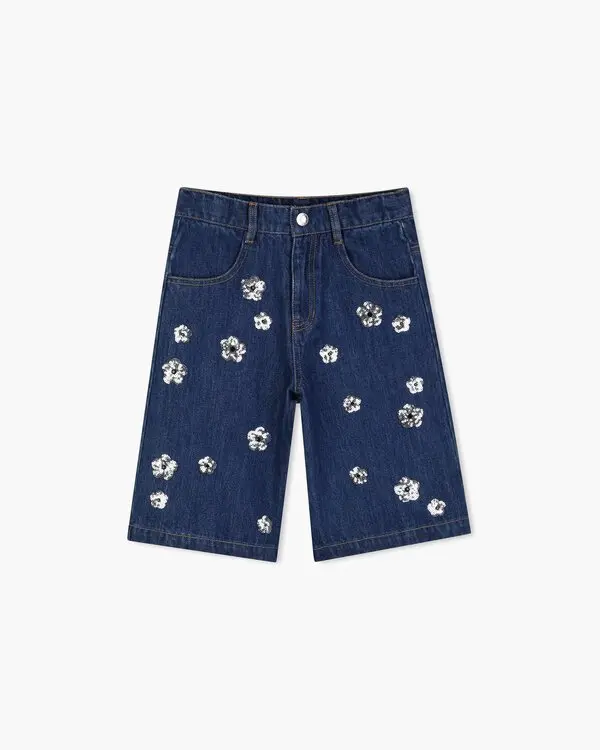 Marc Jacobs The Sequin Daisy Denim Shorts In Size