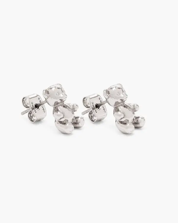 Marc Jacobs The Teddy Bear Stud Earrings - Light Antique Silver
