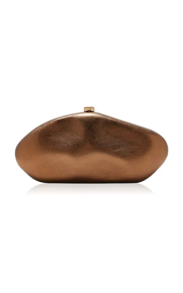 Cult Gaia The Caldera Metallic Leather Clutch - Brown