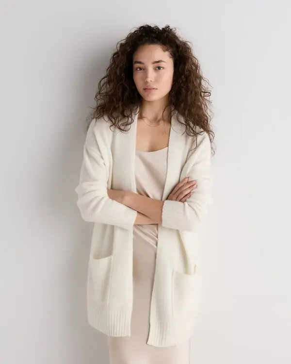 Quince Cashmere Silk Boucle Open Cardigan - Cloud Ivory