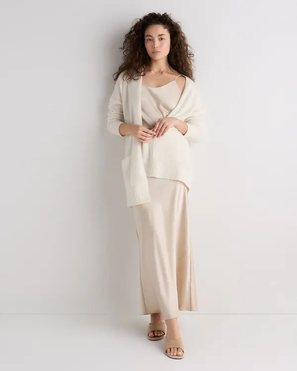 Quince Cashmere Silk Boucle Open Cardigan - Cloud Ivory