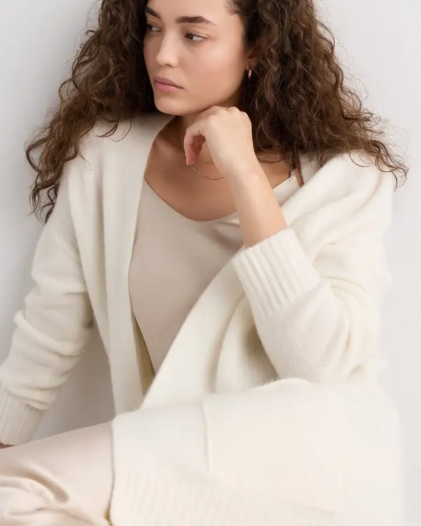 Quince Cashmere Silk Boucle Open Cardigan - Cloud Ivory
