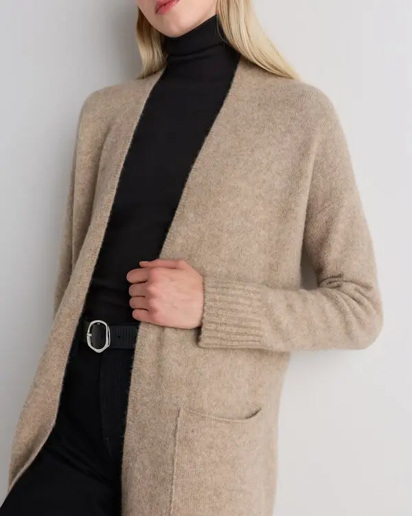 Quince Cashmere Silk Boucle Open Cardigan Sweater - Doe Brown