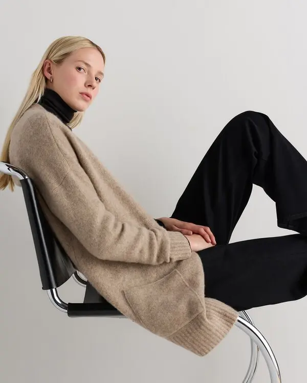 Quince Cashmere Silk Boucle Open Cardigan Sweater - Doe Brown