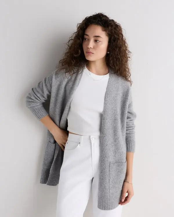 Quince Cashmere Silk Boucle Open Cardigan - Stone Grey