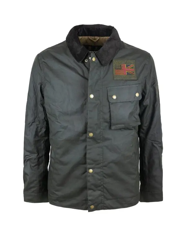 BARBOUR INTERNATIONAL Waxed Cotton Field Jacket With Corduroy Collar - Sage