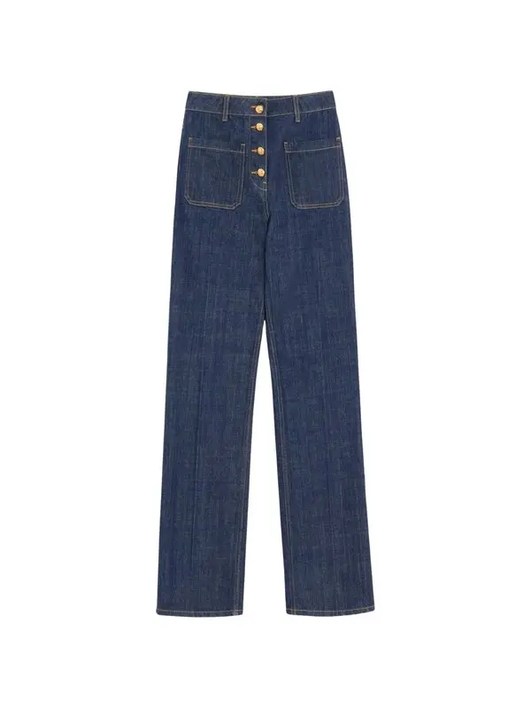 Valentino Garavani High-waisted Straight-leg Jeans With Gold Button Detail - Denim Blue