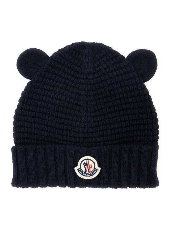 Moncler Baby Virgin Wool Hat With Bear Ears - Blu