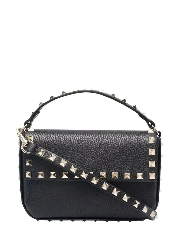 Valentino Garavani Rockstud Handbag With Silver-tone Studs And Adjustable Strap - Black