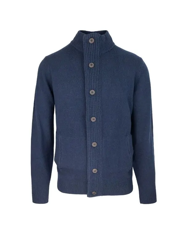 Barbour Wool Button-front Mock Neck Cardigan - Navy