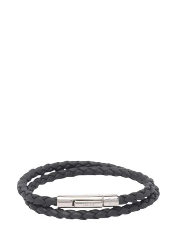 TOD'S Braided Leather Bracelet With Engraved Logo Clasp - Blue
