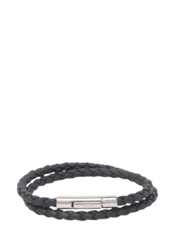 TOD'S Braided Leather Bracelet With Engraved Logo Clasp - Blue