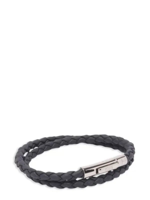 TOD'S Braided Leather Bracelet With Engraved Logo Clasp - Blue