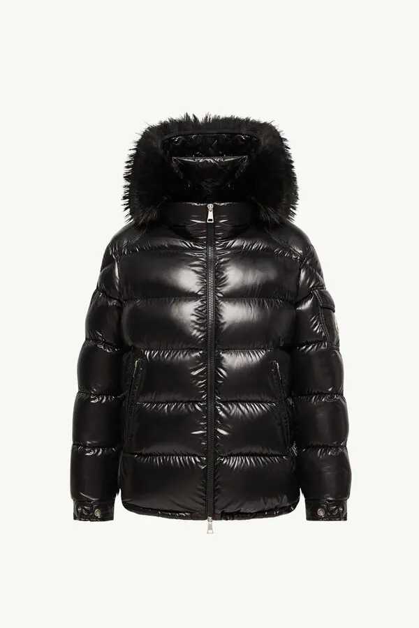 Moncler Hypolais Short Down Jacket With Detachable Hood And Faux Fur Trim - Black