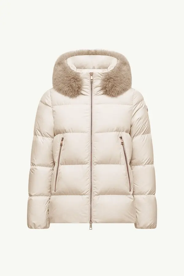 Moncler Laichefur Shearling-trimmed Short Down Jacket - White
