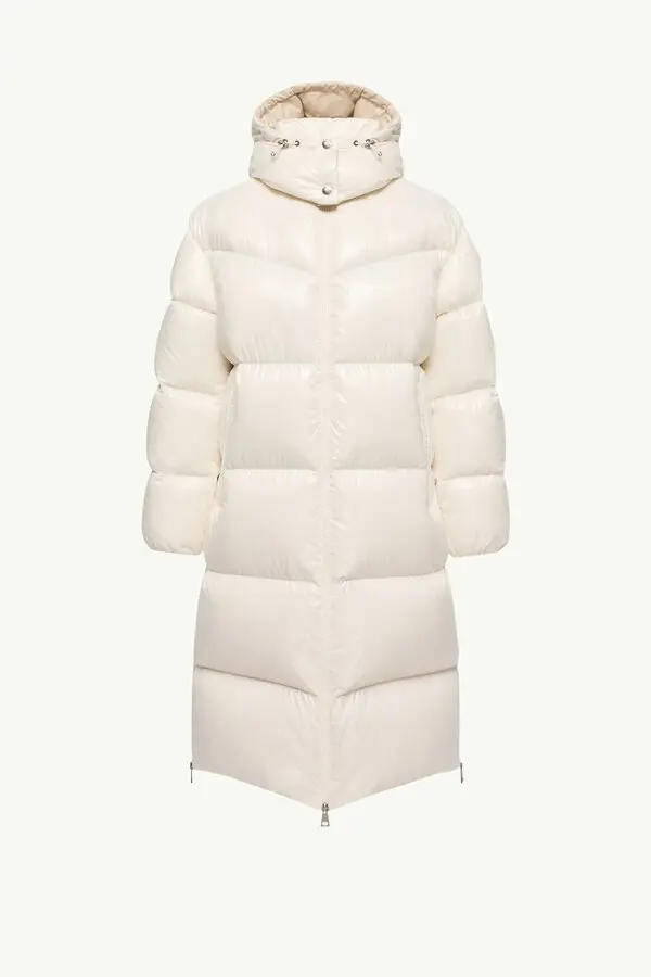 Moncler Harfang Hooded Long Down Coat - White
