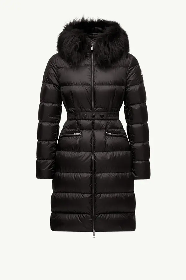 Moncler Boedic Hooded Shearling-trimmed Long Down Jacket - Black