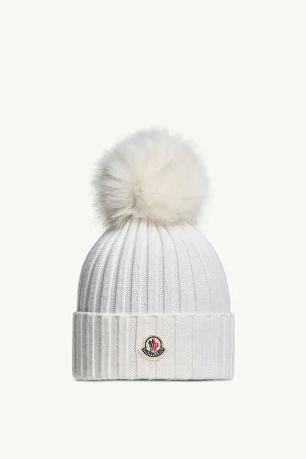 Moncler Wool Beanie With Pom Pom - White