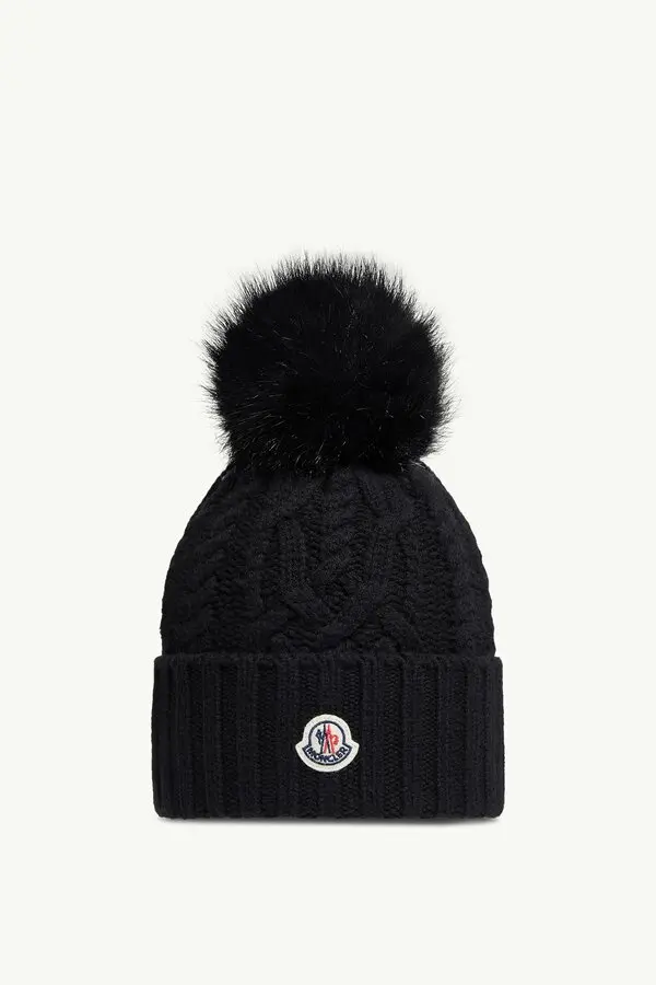 Moncler Wool & Cashmere Blend Beanie With Pom Pom - Black