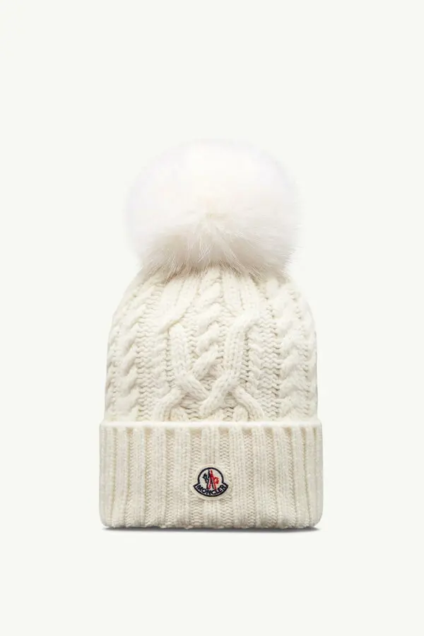 Moncler Wool & Cashmere Blend Beanie With Pom Pom - White