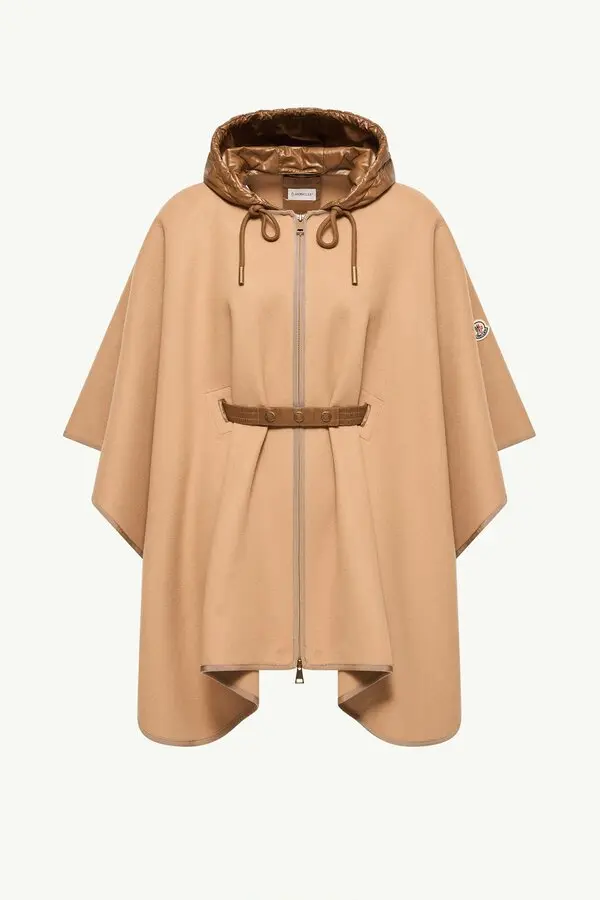 Moncler Padded Wool Blend Cape - Beige
