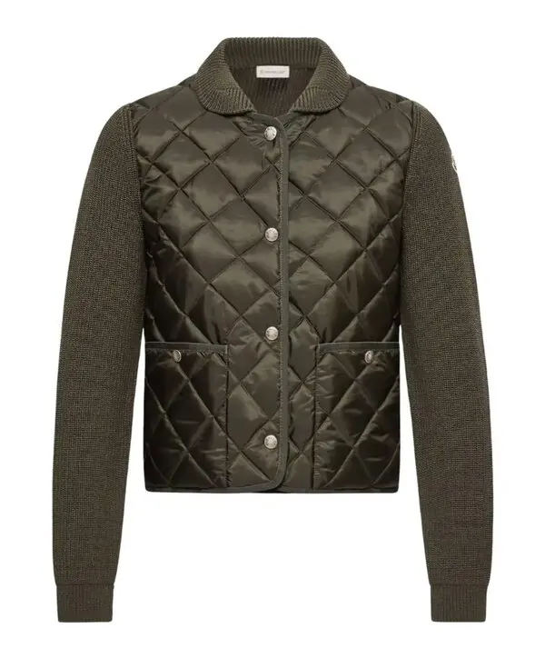 Moncler Diamond Quilted Padded Wool Cardigan - Green
