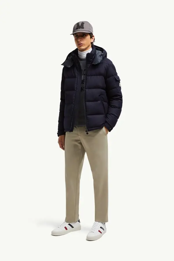 Moncler Montgenevre Hooded Wool Flannel Short Down Jacket