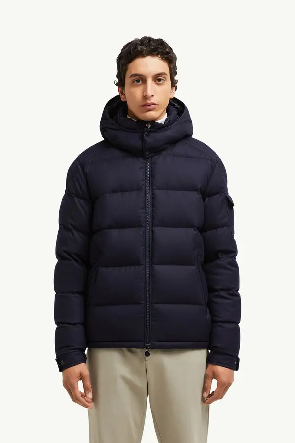 Moncler Montgenevre Hooded Wool Flannel Short Down Jacket