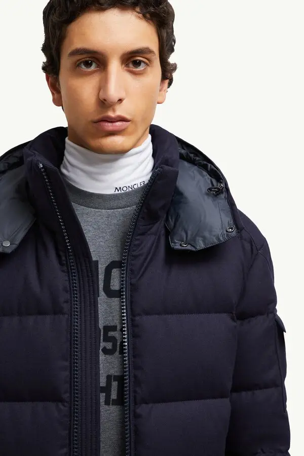 Moncler Montgenevre Hooded Wool Flannel Short Down Jacket