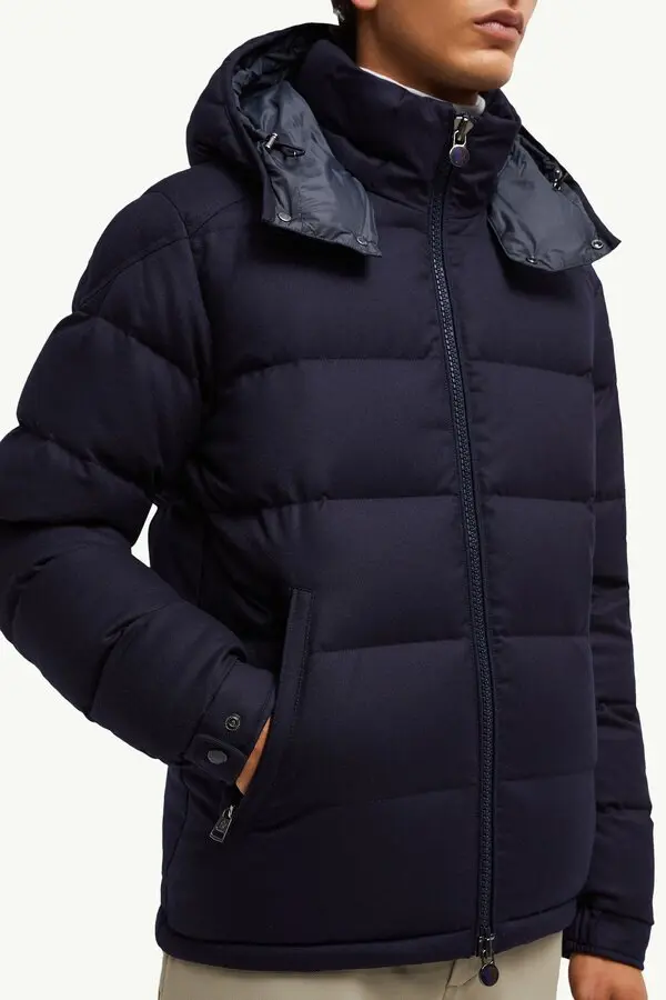 Moncler Montgenevre Hooded Wool Flannel Short Down Jacket