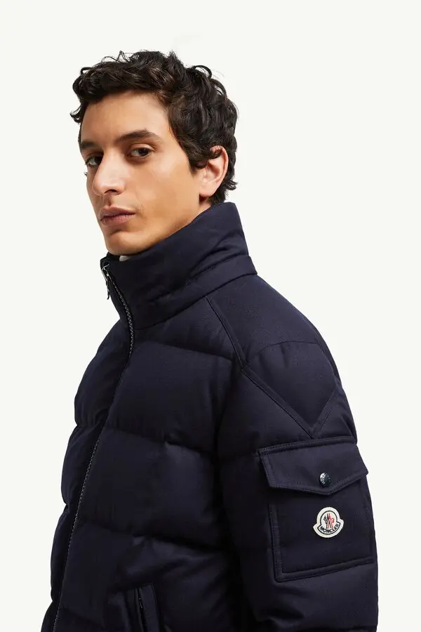 Moncler Montgenevre Hooded Wool Flannel Short Down Jacket