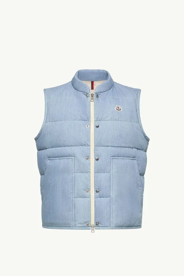 Moncler Heceta Denim Down Vest - Blue