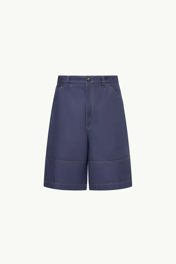 Moncler Linen & Cotton Gabardine Cargo Shorts - Blue