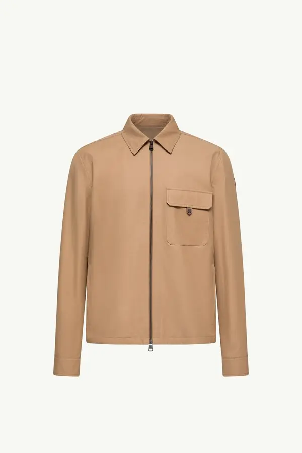 Moncler Leather Logo Cotton Blend Shirt - Beige