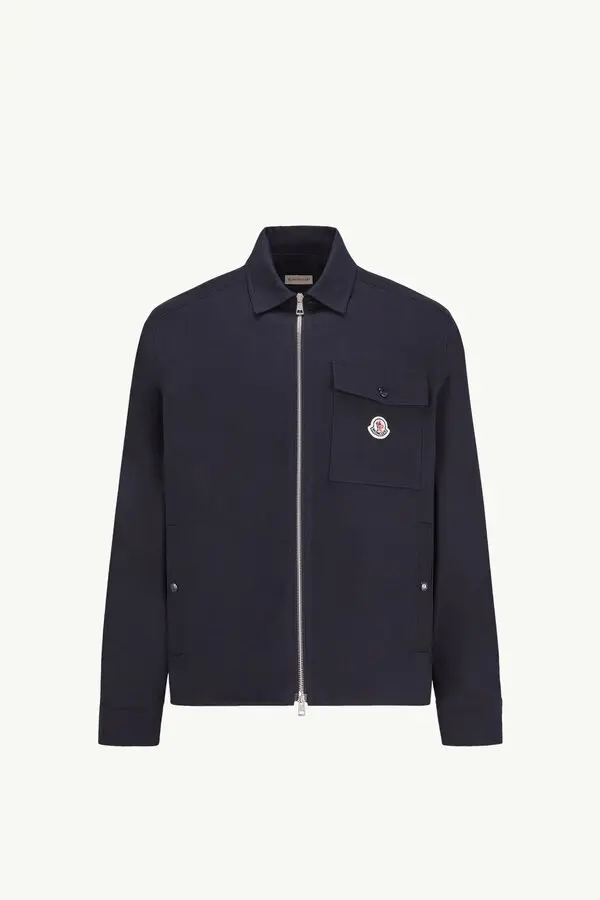 Moncler Cotton Blend Gabardine Shirt Jacket - Blue