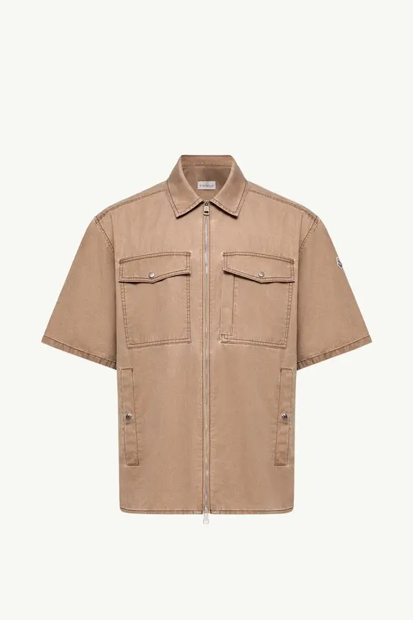 Moncler Short Sleeve Cotton Zip-up Shirt
